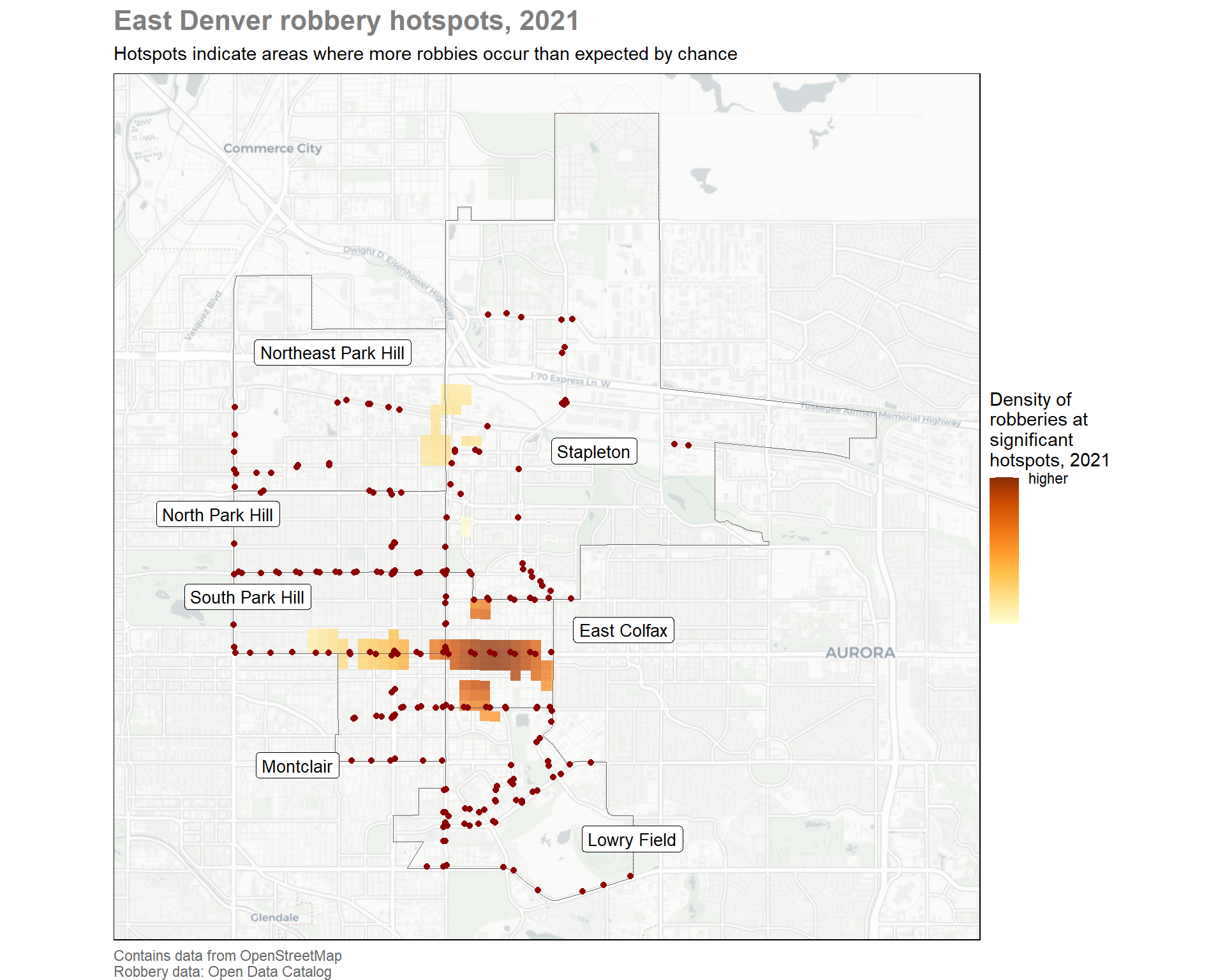 Denver Crime Analysis - Robbery Hotspots in East Denver, 2021